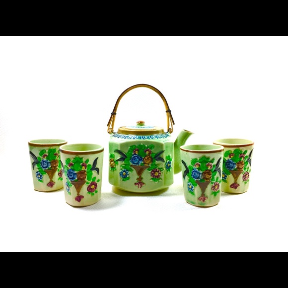Accents | Vintage Japanese Tea Set Green Ceramic Tea Pot Cup | Poshmark